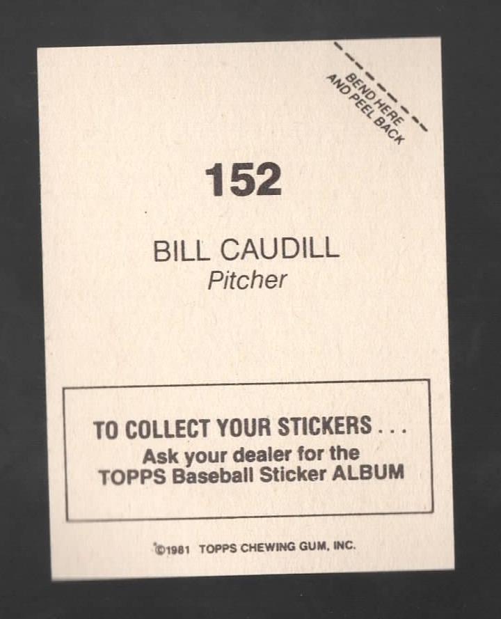 1981 Topps Stickers Bill Caudill Chicago Cubs #152 Excellent | eBay