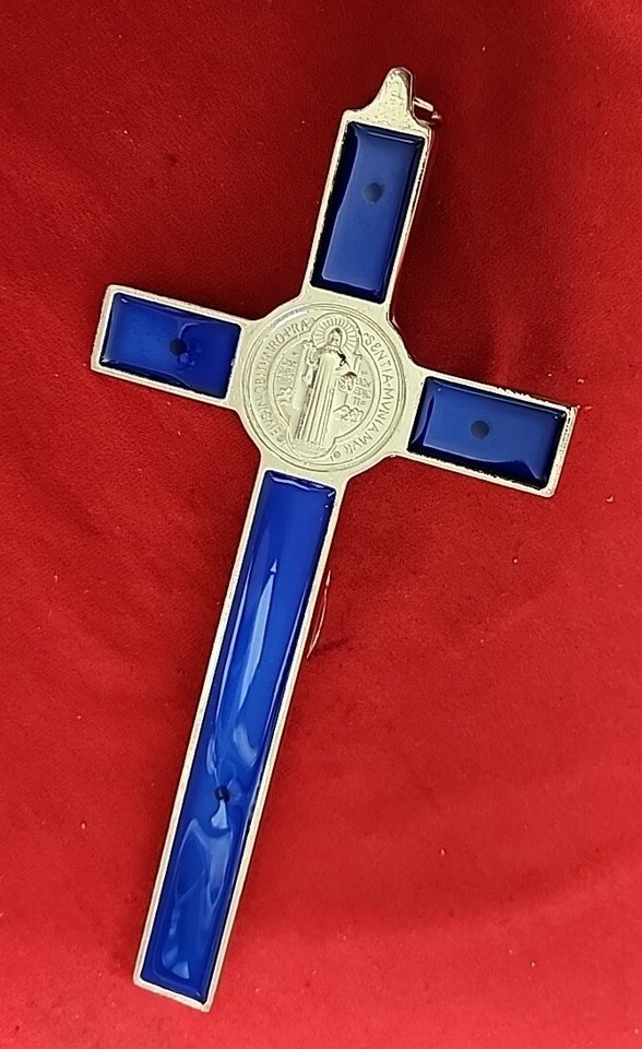 BLUE Enamel metal Cross Saint Benedict Crucifix 7.5×3.75 " | eBay