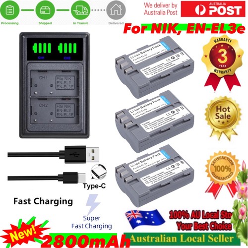 3x 2800mAh EN-EL3E Battery PACK + LED Dual Charger for Nikon D80, D70 ...