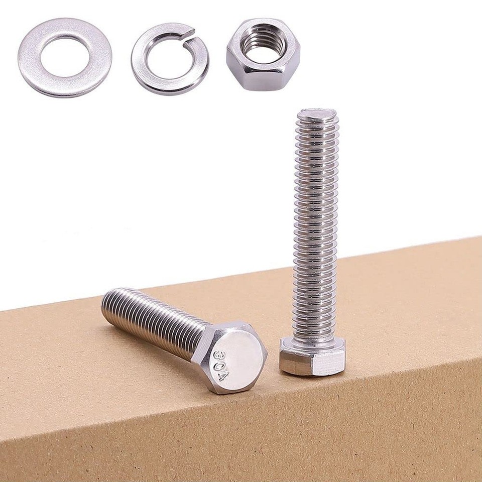 M10-1.5 x 30mm (8 Sets) Hex Bolt with Hex Nut, Large Flat Washers and ...