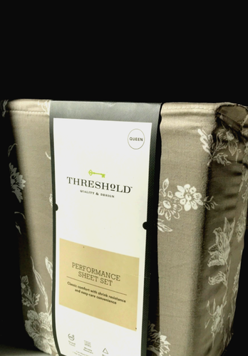 Threshold Queen Size Performance Sheet Set 100% Cotton Khaki Floral ...