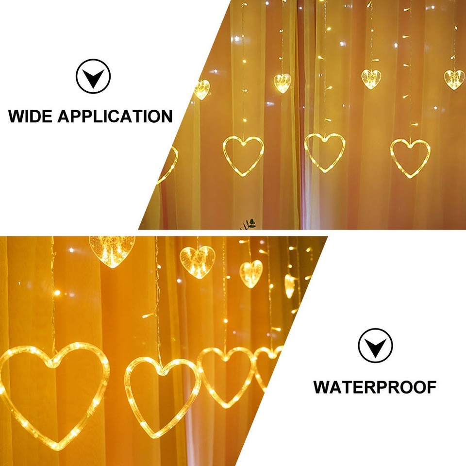 1 Set LED Heart Curtain Hanging Lamp Room Decorative Lamp(No Battery ...