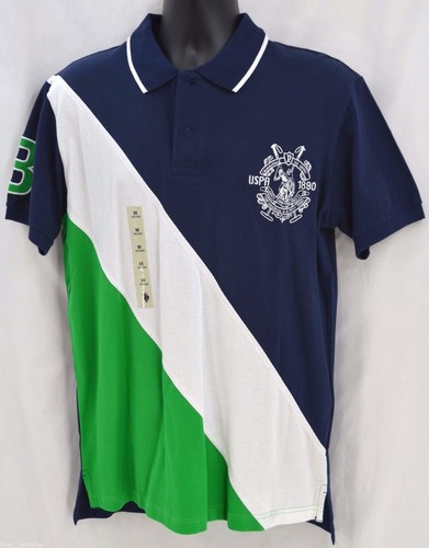 US POLO ASSN USPA Diagonal Stripe Golf Shirt knit top button collar ...