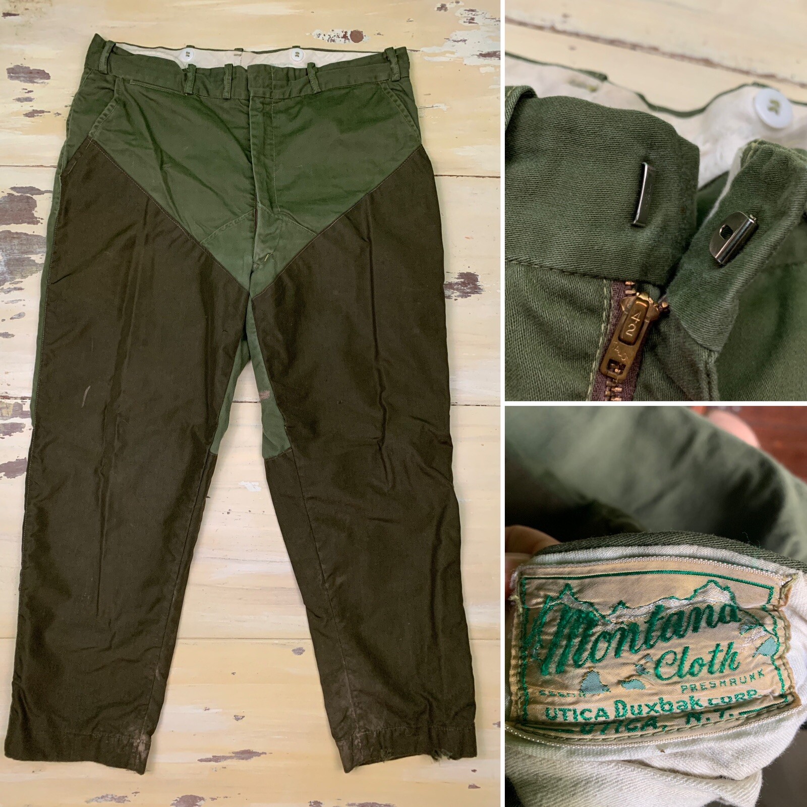 DUXBAK - Vtg Green Reinforced Nylon Front Upland Montana Cloth Pants ...