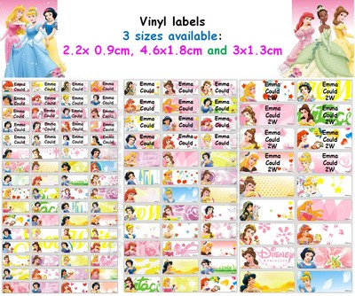 Disney Princess Vinyl Personalised Name Label Sticker school book girl ...