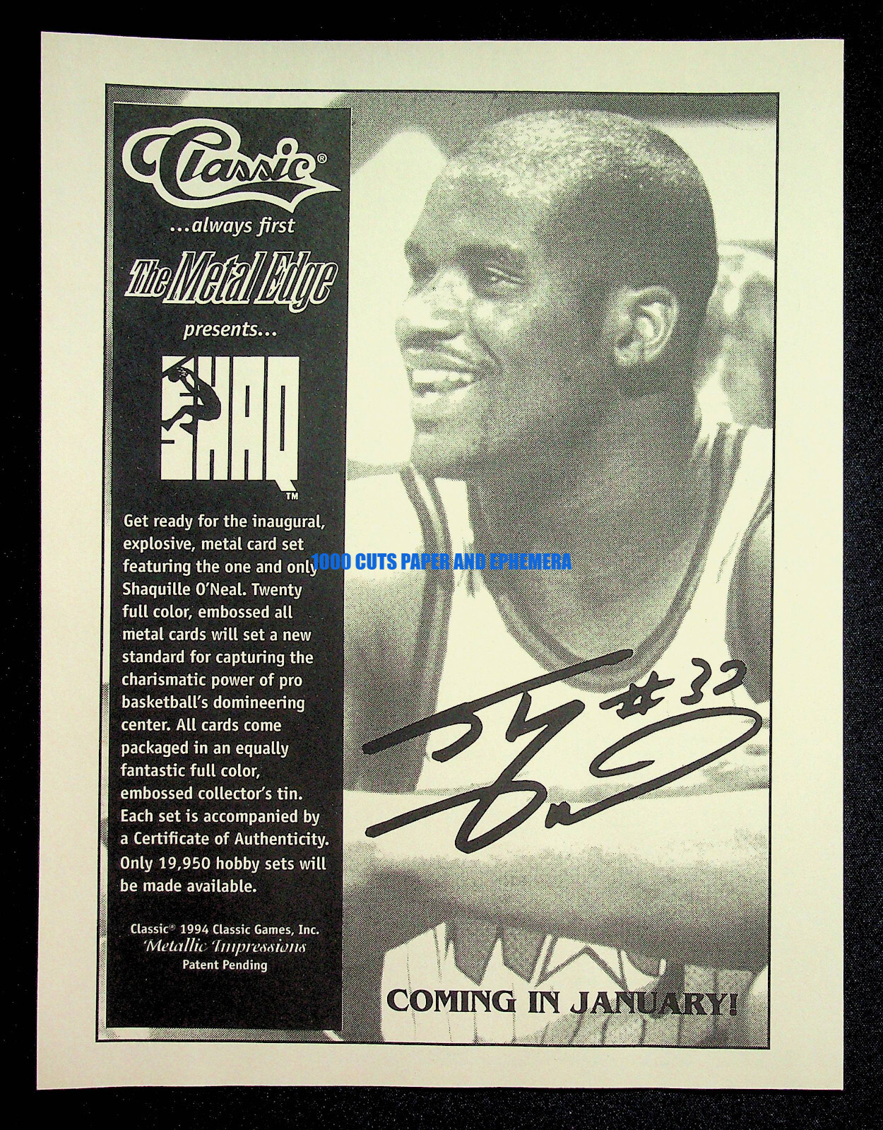 Shaq Shaquille O'Neal Metallic CCG Cards Classic 1994 Print Magazine Ad ...