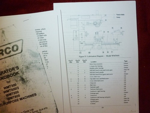 WARCO LATHE WMT300 WMT300/2 WMT500 WMT800 FULL A4 PRINTED USER GUIDE ...