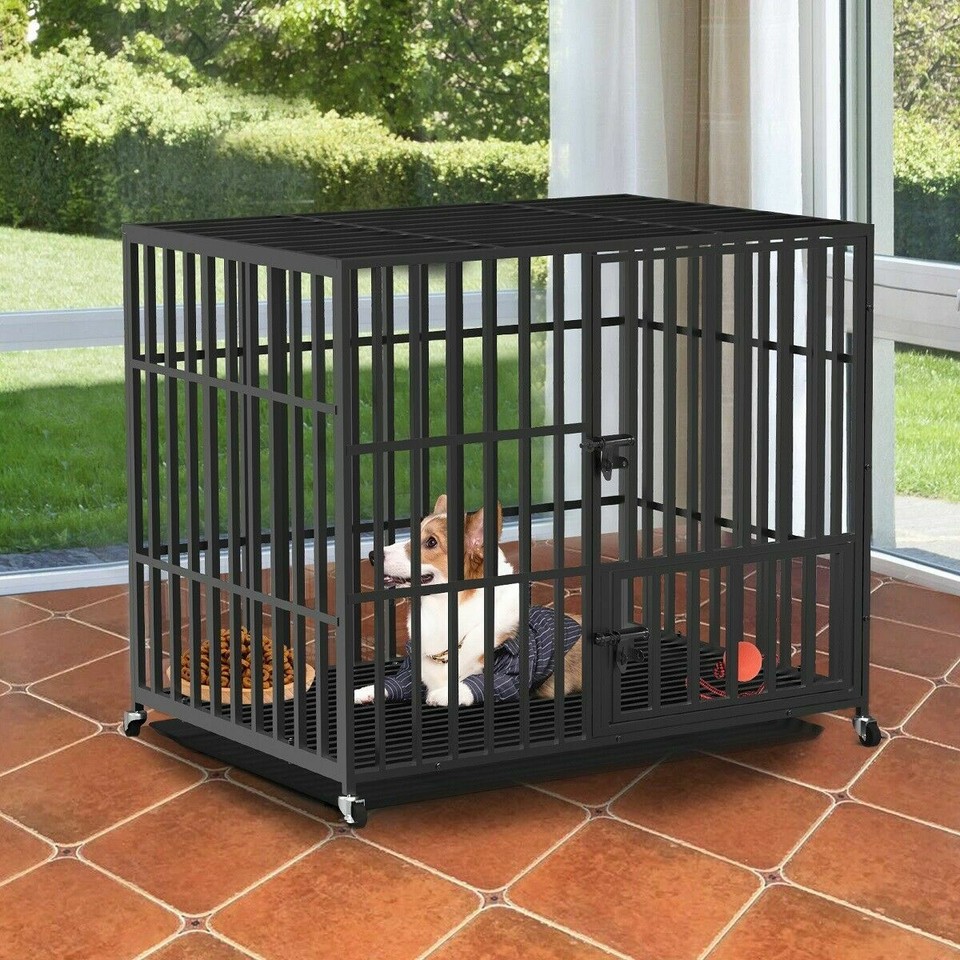 L/XL/XXL Heavy Duty Jumbo Rolling Dog Cage Thick Steel Strong Dogs ...
