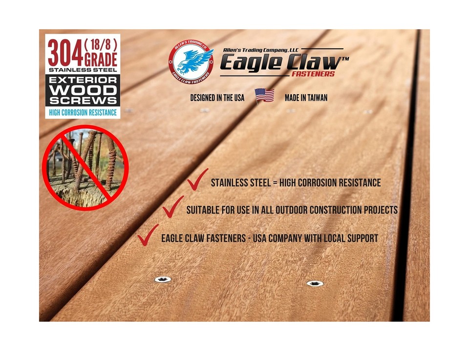 #10 x 3.5 Inch 305 Grade Stainless Steel Deck Screws 350 Pieces | T25 ...