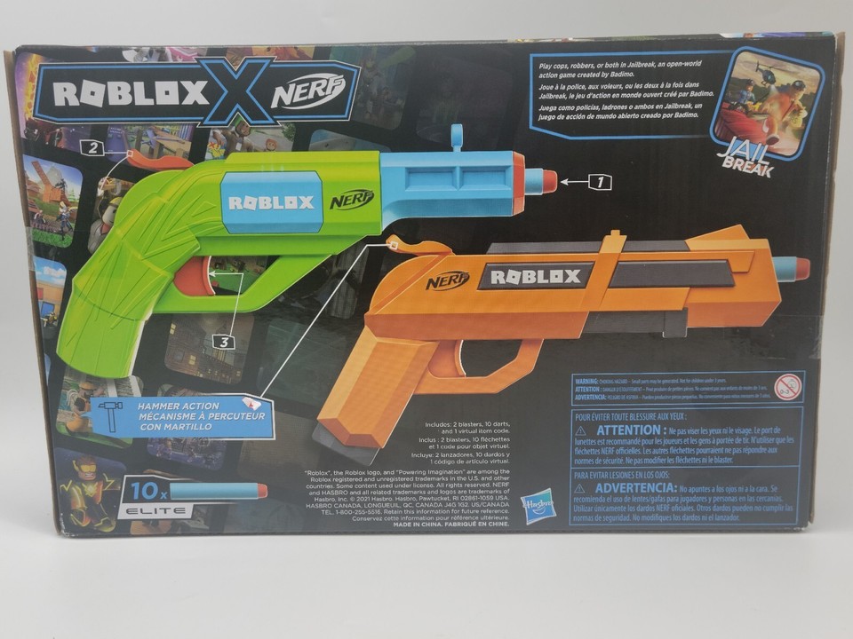 NERF Roblox Jailbreak: Armory, Includes 2 Hammer-Action Blasters, 10 ...