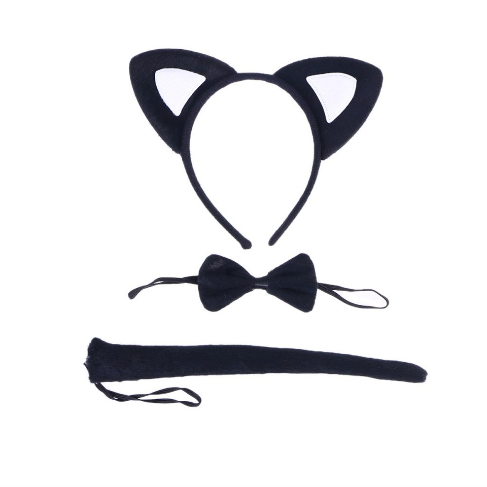 3Pcs Kids Cat Ears Headband Bow Ties Tail Set Party Cosplay Costume ...