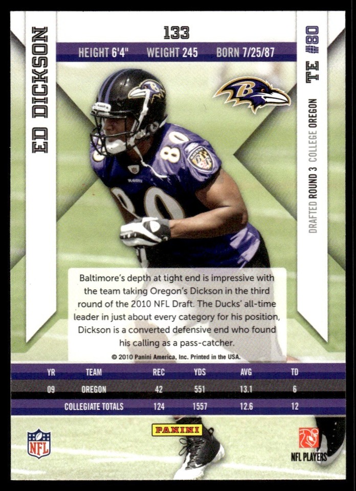 2010 Panini Epix Ed Dickson Rookie Baltimore Ravens #133 | eBay