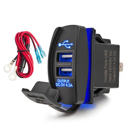Dual USB Rocker Switch 4.2A Quick Charger Blue LED For Can Am Polaris ...