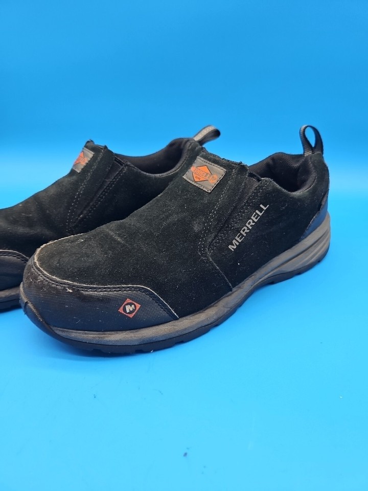 MERRELL WORK MOC SLIP ON STEEL TOE BLACK MEN'S 9.5 OIL SLIP RESISTANT ...