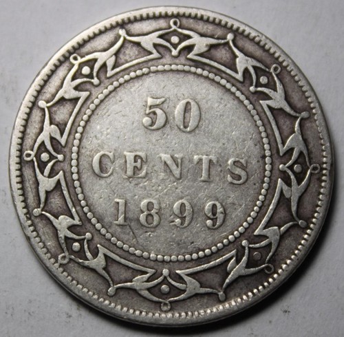Newfoundland 1899 Narrow 9's Silver 50 Cents, Old Date Queen Victoria ...