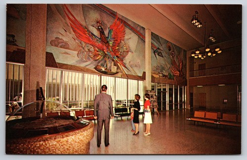 Sky Harbor Airport Lobby View Phoenix Arizona Vintage Postcard Artist ...