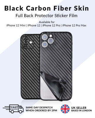 iPhone 12 /Mini/Pro/Max Black Carbon Fiber Full Back Skin Sticker Vinyl ...