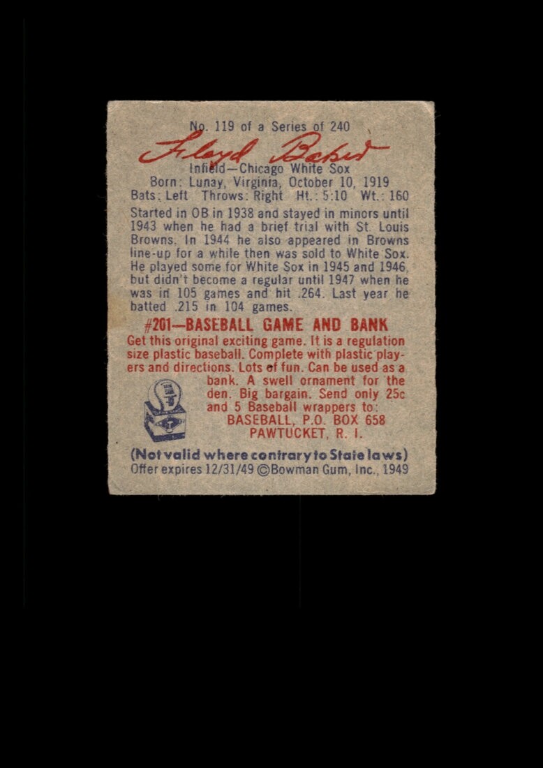 1949 Bowman Set-Break #119 Floyd Baker VG-VGEX (crease) *GMCARDS* | eBay