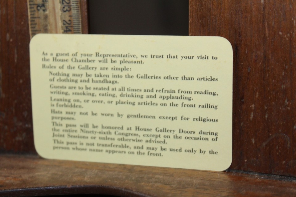 United States House Representatives 96th Congress Visitor Pass Charles ...