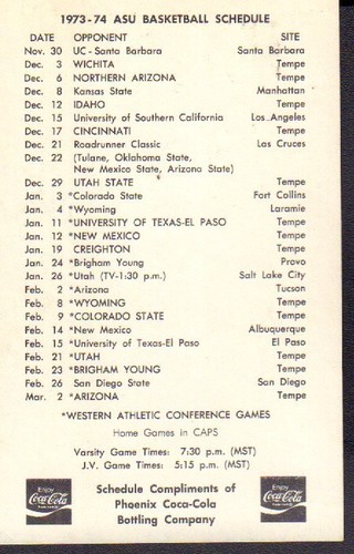 1973-74 Arizona State Baseball Schedule jh62 | eBay