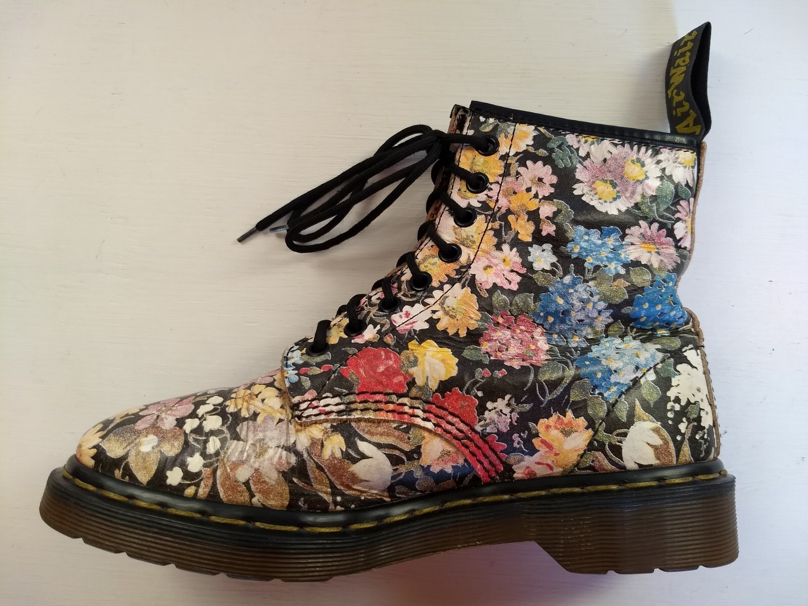 #9 DOC DR MARTENS BLACK FLORAL BOOTS SIZE 6UK US:W8 MADE IN ENGLAND ...