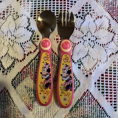 Minnie Mouse Disney Toddler set Fork and Spoon Pink Yellow Tomy 2019 | eBay
