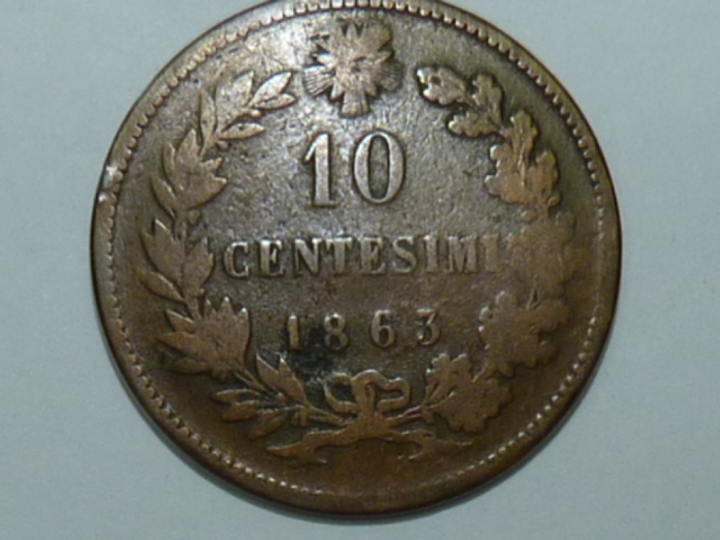 Antique 1863 Italian XF-40 Copper Coin 10 Centesimi Vittorio Emanuele ...