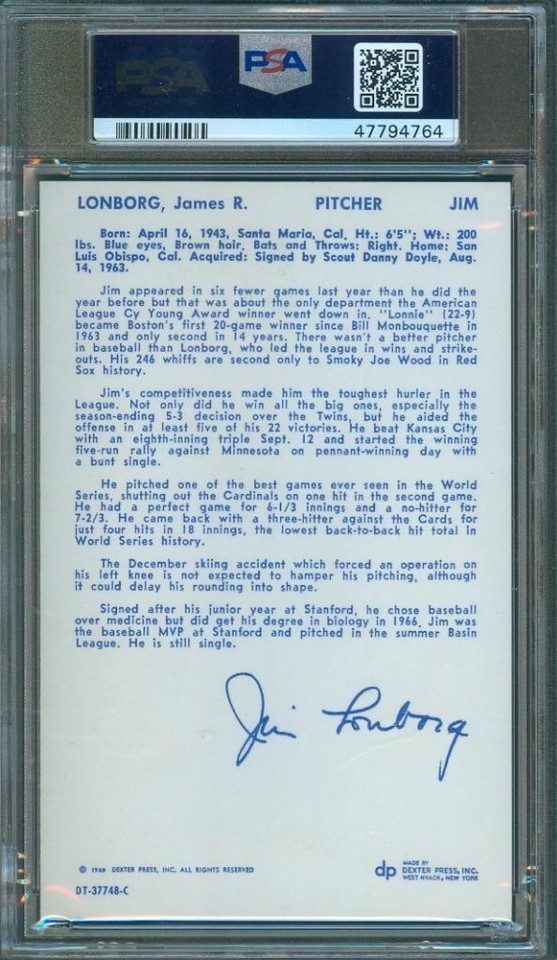 1968 Dexter Press JIM LONBORG Postcards Rare!! PSA 6.5 Red Sox | eBay