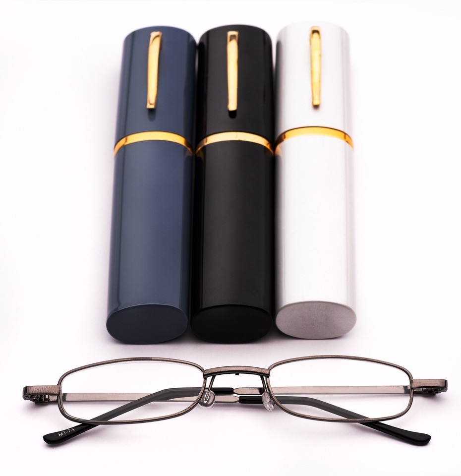 Pen Holder Grey Framed Pocket Reading Glasses with Clip on Case 3 ...
