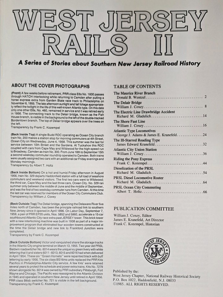 West Jersey Rails II Donald B. Wentzel 1985 Railroad History NRHS | eBay