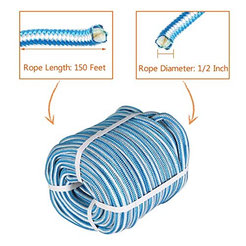 1/2 in 150 FT Braided Rope High Force Polyester Rope Heavy 150 FT( Blue ...