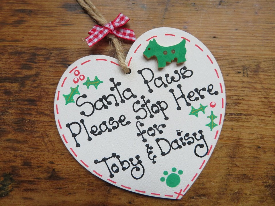 Personalised Pet Christmas Santa Paws Cat Dog Heart Tree Decoration ...