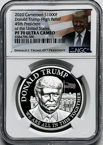 2020 CAMEROON 1000F SILVER DONALD TRUMP HIGH RELIEF 1OZ COIN NGC ...