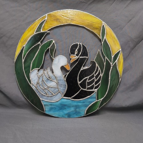 Stain Glass Suncatcher Panel Handmade Leaded Swan White Black 16 ...