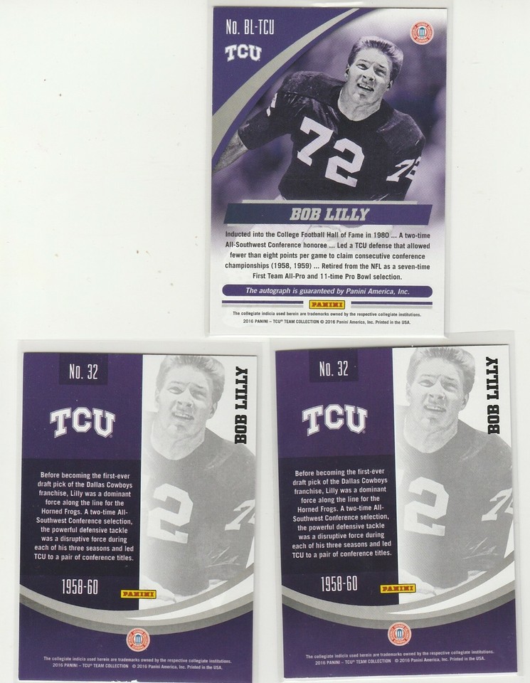 BOB LILLY 2016 TCU PANINI RAINBOW LOT (3) AUTOGRAPH SILVER SERIAL #'D ...