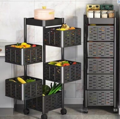 Kitchen Rotating Storage Trolley Cart Utility Vegetable Mobile Shelf ...