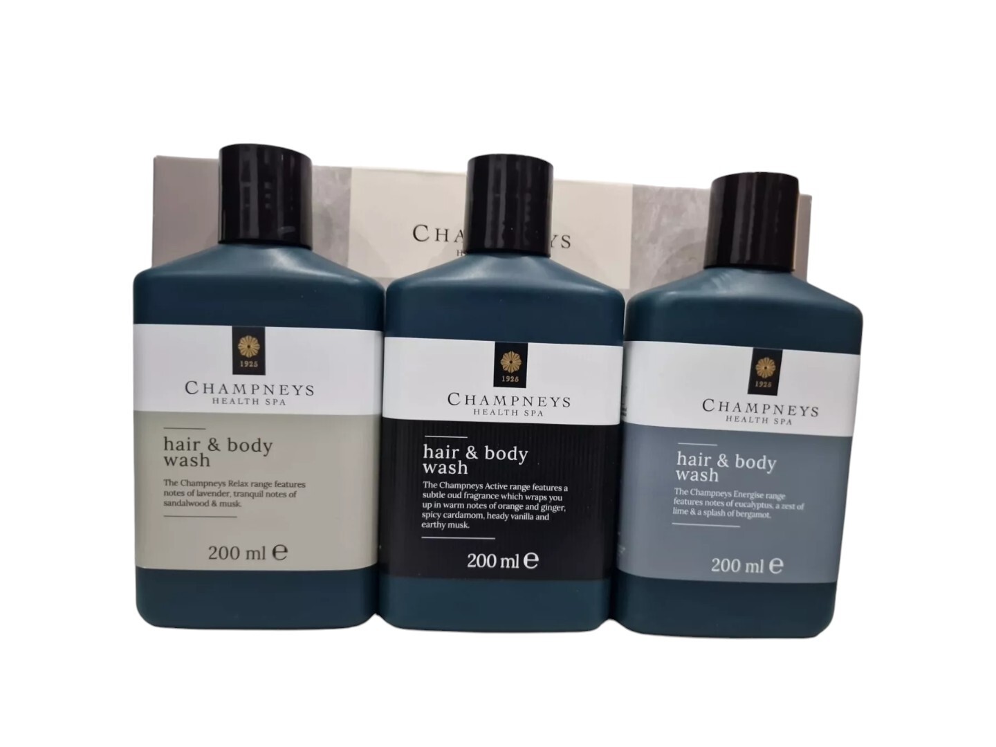 Champneys Hair & Body Wash Shower Gel 200ml SetOf3 , Relax , Energise ...