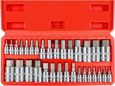 32Pcs Master Hex/Allen Bit Socket Set 1/4 3/8 1/2 Drive SAE/Metric, S2 ...