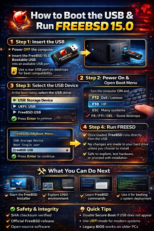 FreeBSD 15.0 Open Source UNIX OS Bootable USB | Live & Installer | UEFI ...