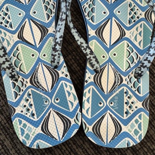 Vera Bradley Women’s L Flip Flop Go fish Thong Sandal Blue And White ...