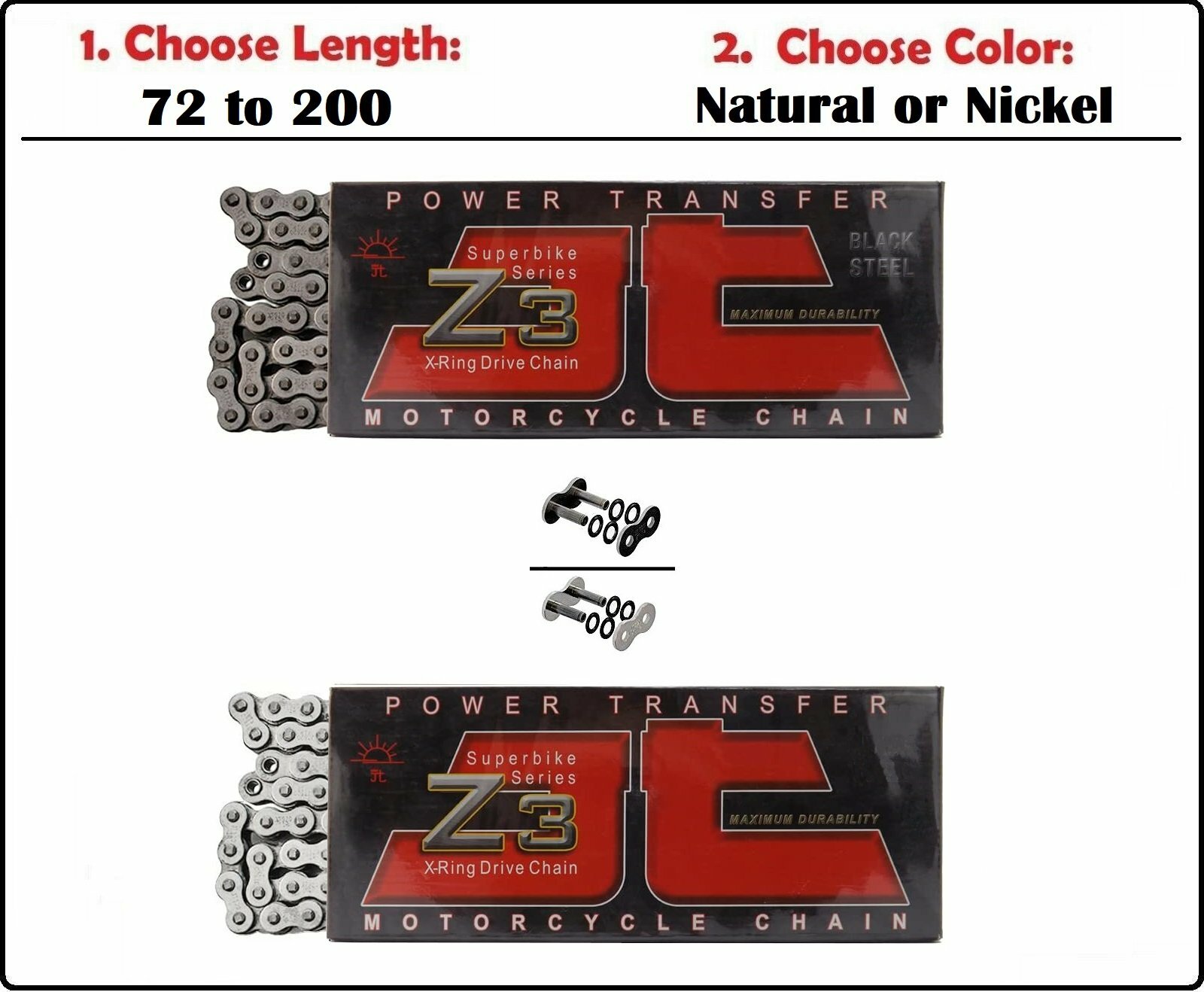 JT 520 Z3 Xring Motorcycle Drive Chain Natural or Nickel with Rivet ...