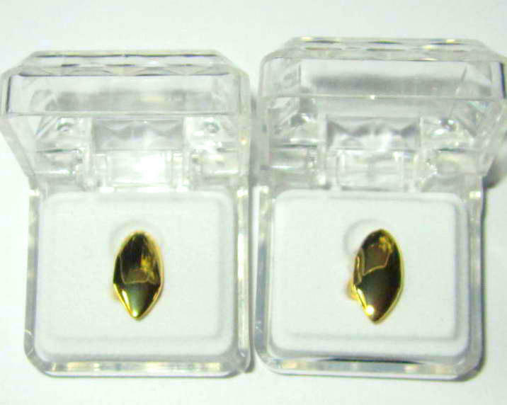 14K Gold Plated Metal Vampire Dracula Single Fangs Teeth Grillz 2 pc ...