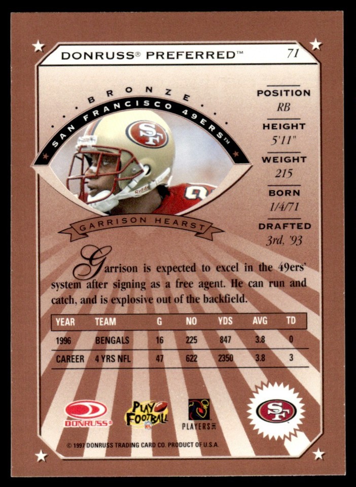 1997 Donruss Preferred Cut To The Chase Bronze Garrison Hearst San ...