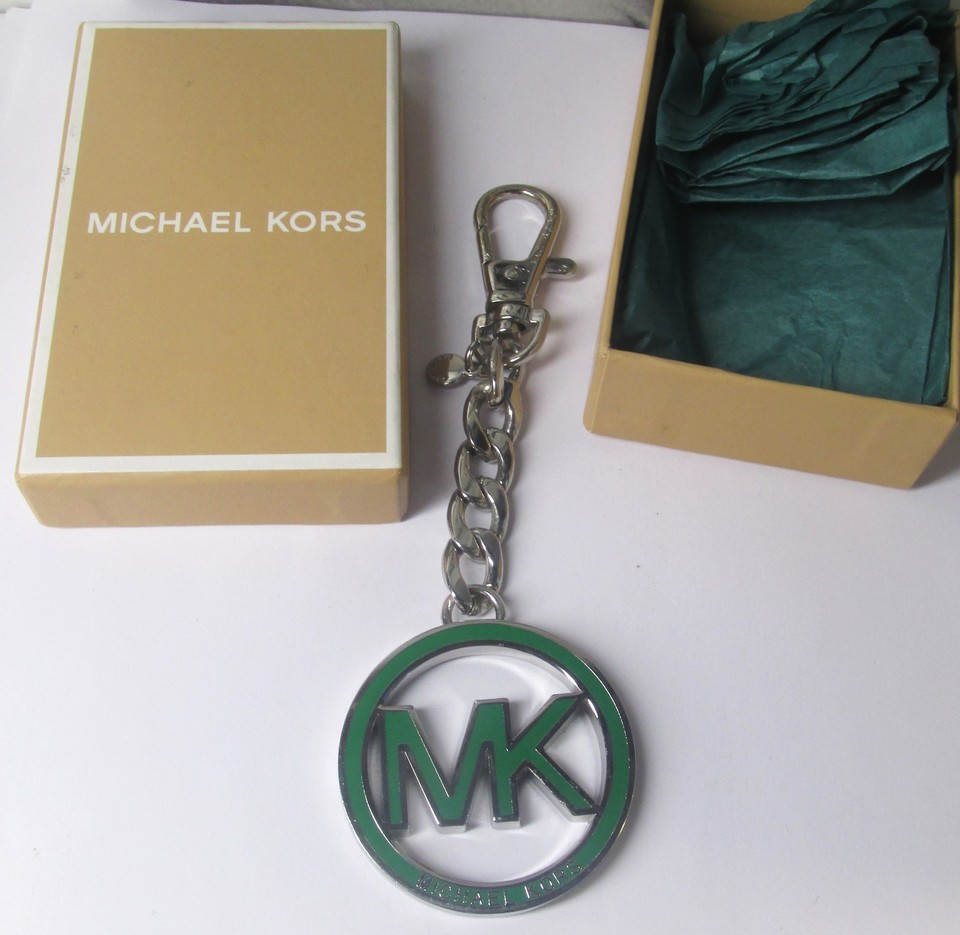 MICHAEL KORS Keychain Key FOB Large MK Symbol in Green Enamel Circle ...