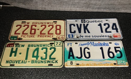 4 Canada license plates lot New Brunswick,Manitoba,Quebec PEI 1960s ...