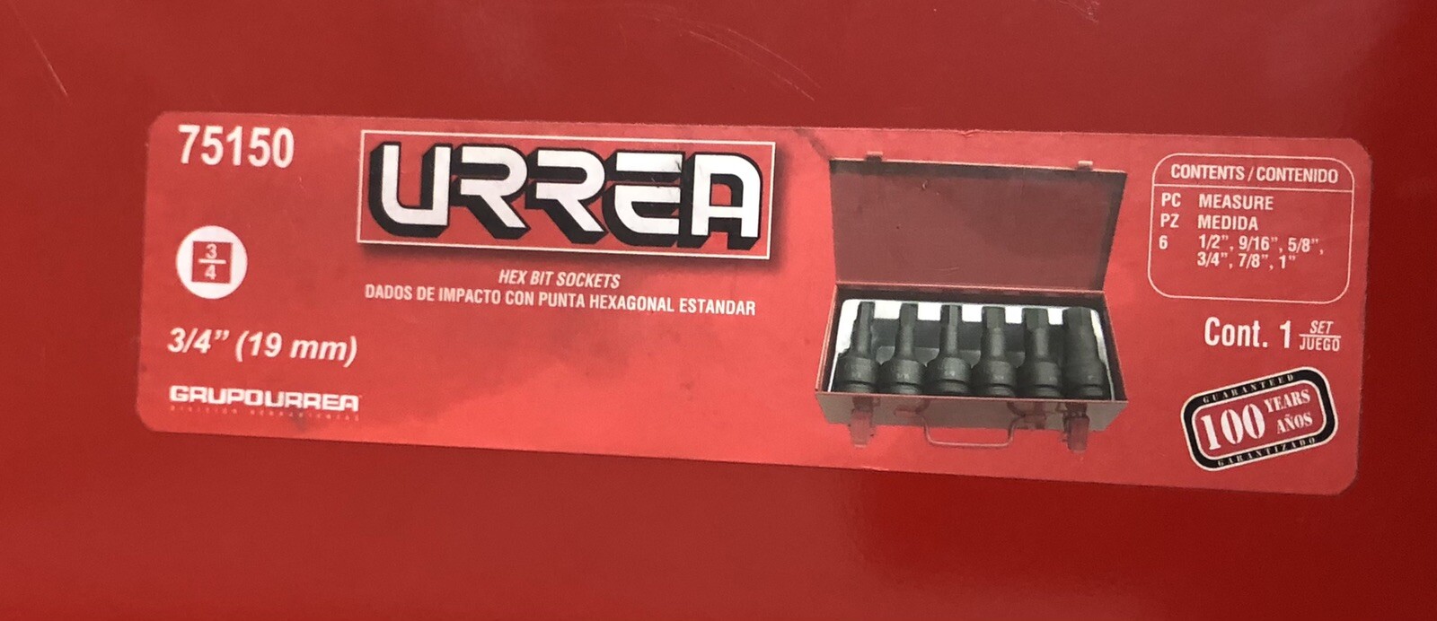 URREA 75150 Sae 3/4” Drive Hexagonal Impact Bit Socket Set 5 Pieces ...