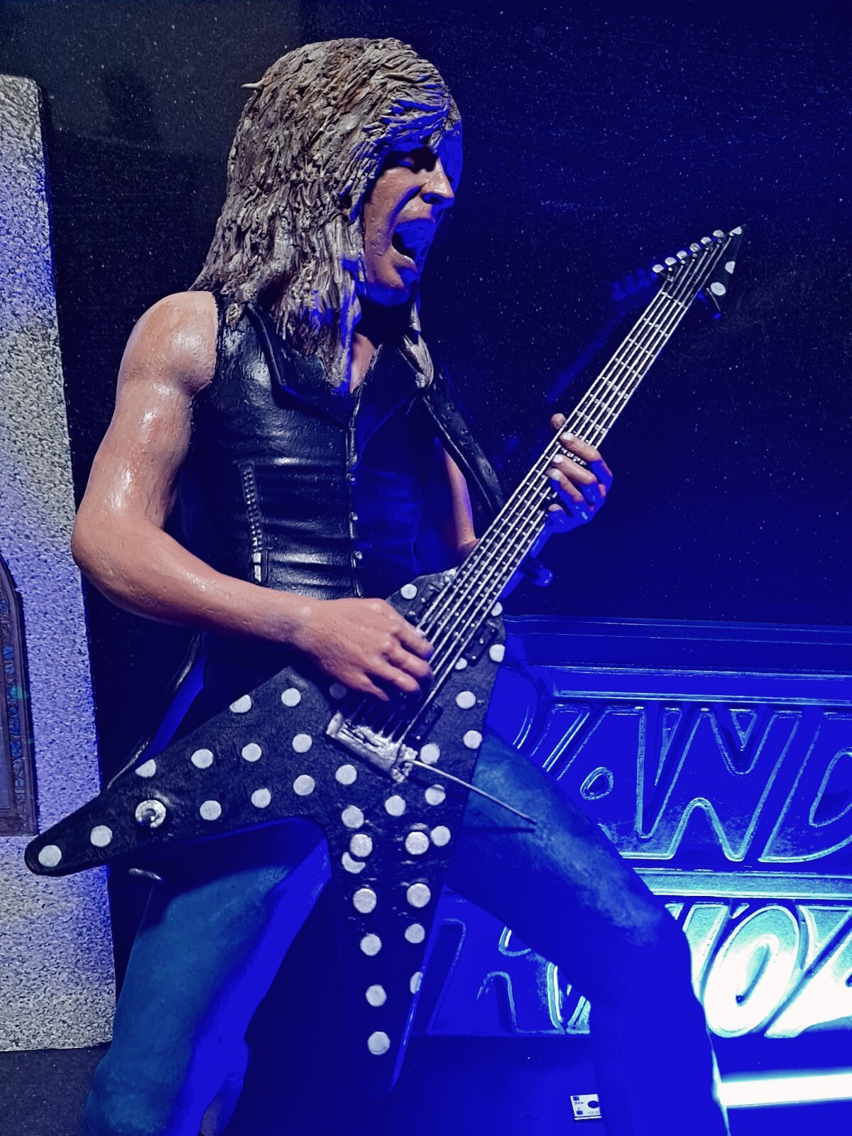 Randy Rhoads 8" FIGURE Tribute Figurine Blue LED Light + Backdrop ...