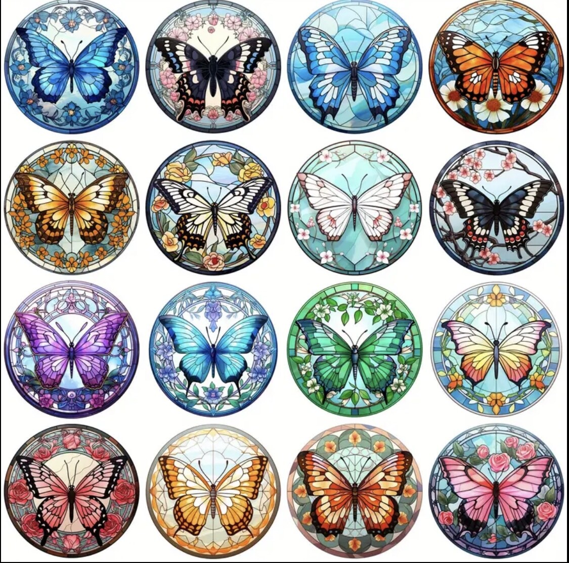 10Pcs Round Stain Glass Window Stickers- Scrapbook, Journal, DIY Crafts ...