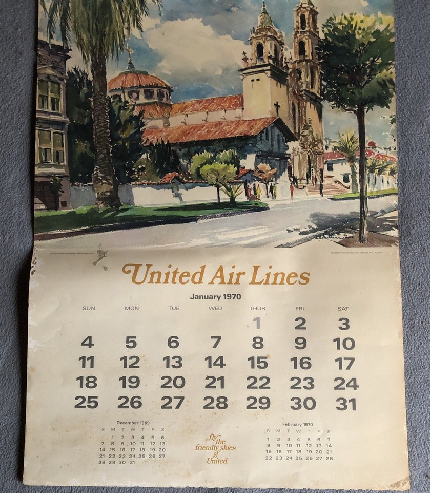 vintage united airlines Wall Calendar December 1969 Through December ...