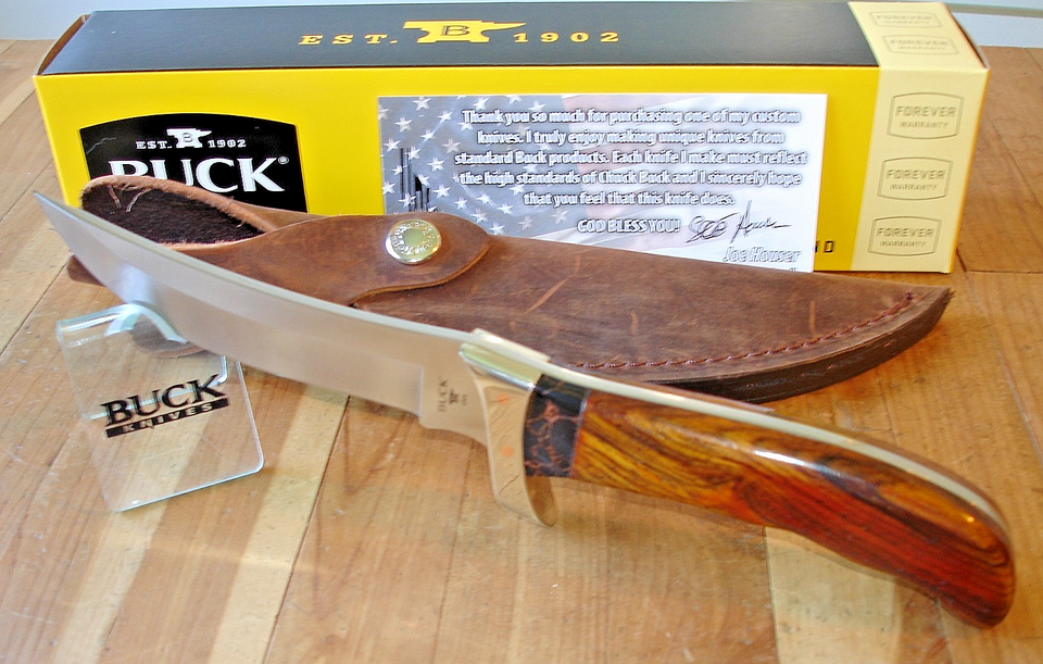 JOE HOUSER CUSTOM BUCK KNIFE 402 AKONUA BOS S30V BLADE BLOODWOOD HANDLE ...